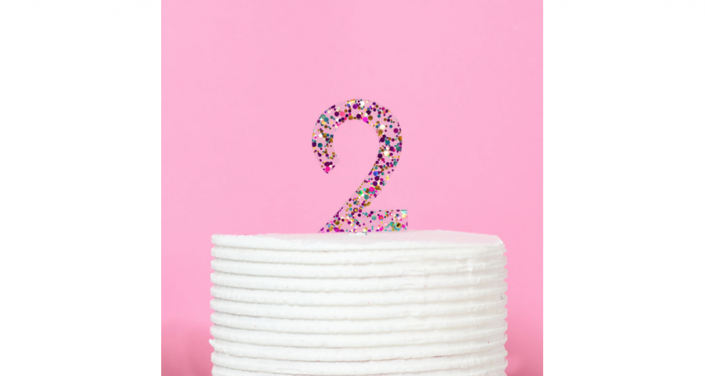 Glitter Number 2 Cake Topper - Miss Biscuit