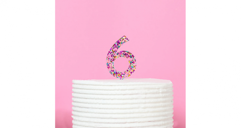 Glitter Number 6 Cake Topper - Miss Biscuit