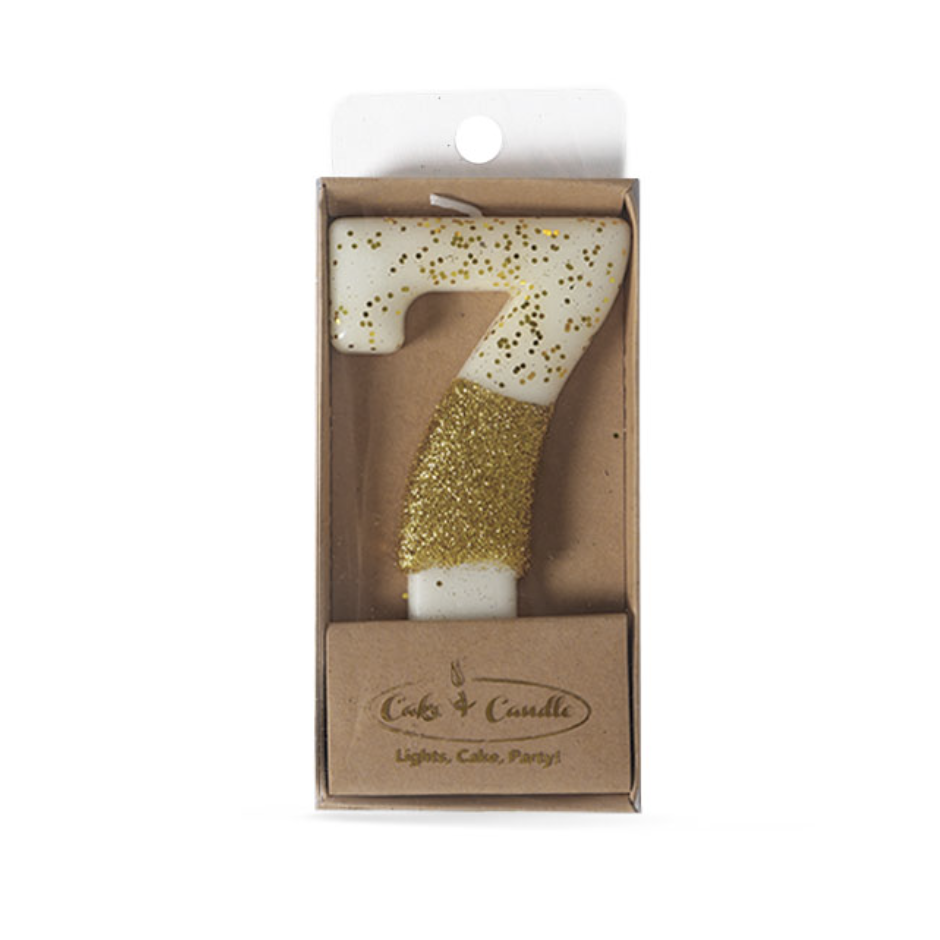 Number 7 Gold Glitter Dipped Candle - Miss Biscuit