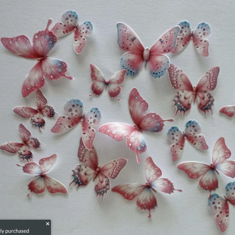 Pink and Blue Pre-cut Edible Wafer Butterflies - 30 Pack - Miss Biscuit