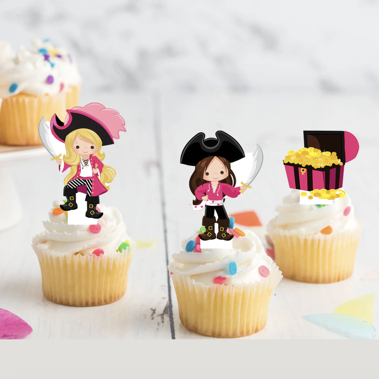 Pirate Girls Pre-cut Edible Wafer Toppers - 12 Pack - Miss Biscuit